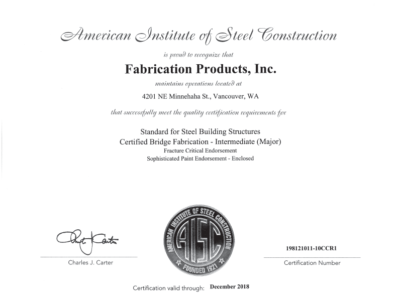 Certifications - Fabrication Products, INC.